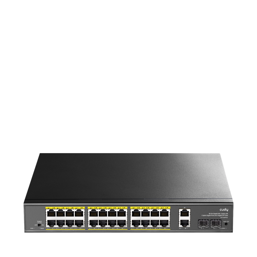 24-GbE PoE Switch with 2 Uplink GbE and 2 Uplink SFP, GS1026PS2 1.0 – Cudy