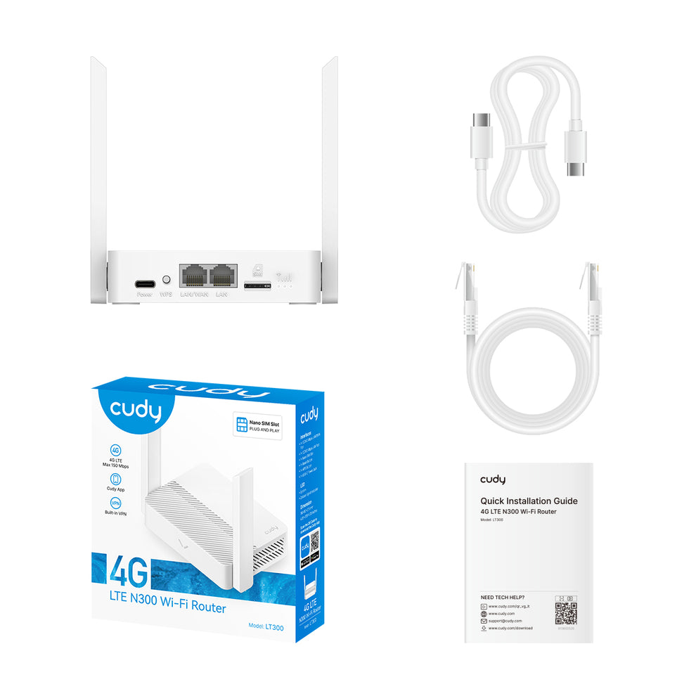 4G N300 Wi-Fi Router with USB-C Power Input, LT300 3.0 – Cudy