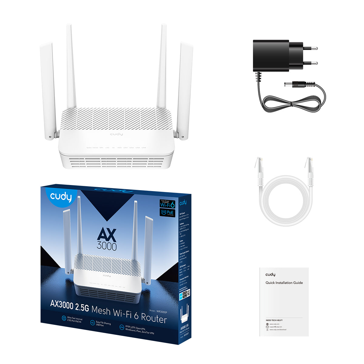 AX3000 2.5G Mesh Wi-Fi 6 PoE Router, WR3000P 1.0 – Cudy